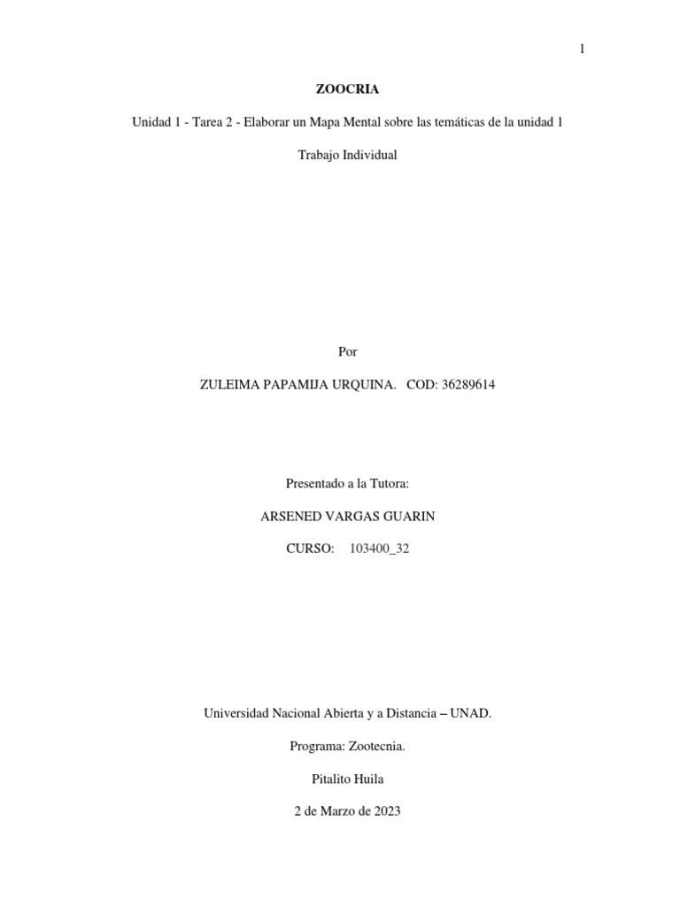 TAREA2 - Zuleima Papamija - ZOOCRIA | PDF | Fauna | Selva amazónica