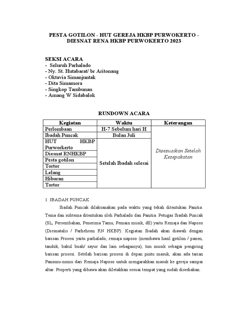 PESTA GOTILON - HUT HKBP PWT - Diesnat RN HKBP PWT 2023 | PDF