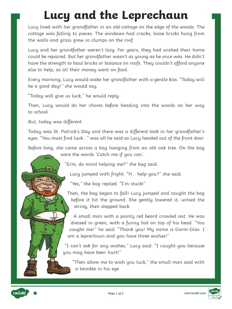 LKS2 Lucy and The Leprechaun - A St. Patrick's Day Story Differentiated ...