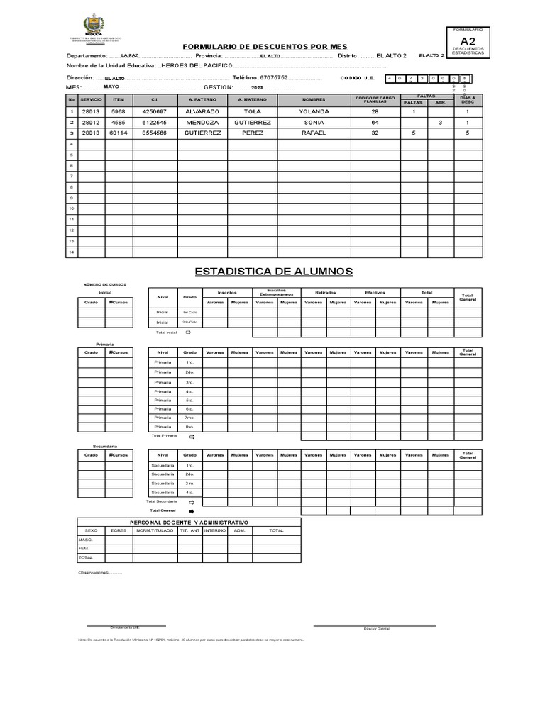 Formulario A 2 de Descuentos | PDF