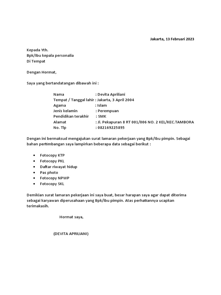 CV Devita Apriliani | PDF