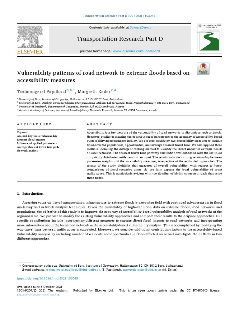Vulnerability Patterns of Road Network To Extreme Floods Based On ...
