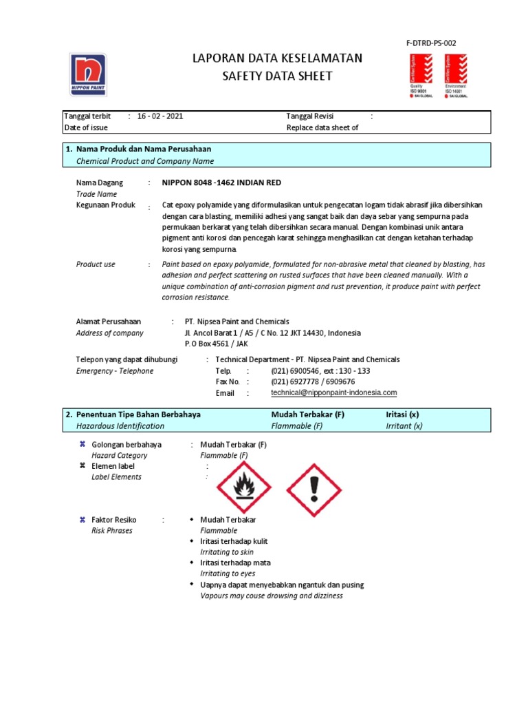 MSDS Nippon 8048 - 1462 Indian Red | PDF