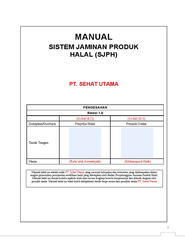 Manual SJPH PT - Sehat Utama | PDF