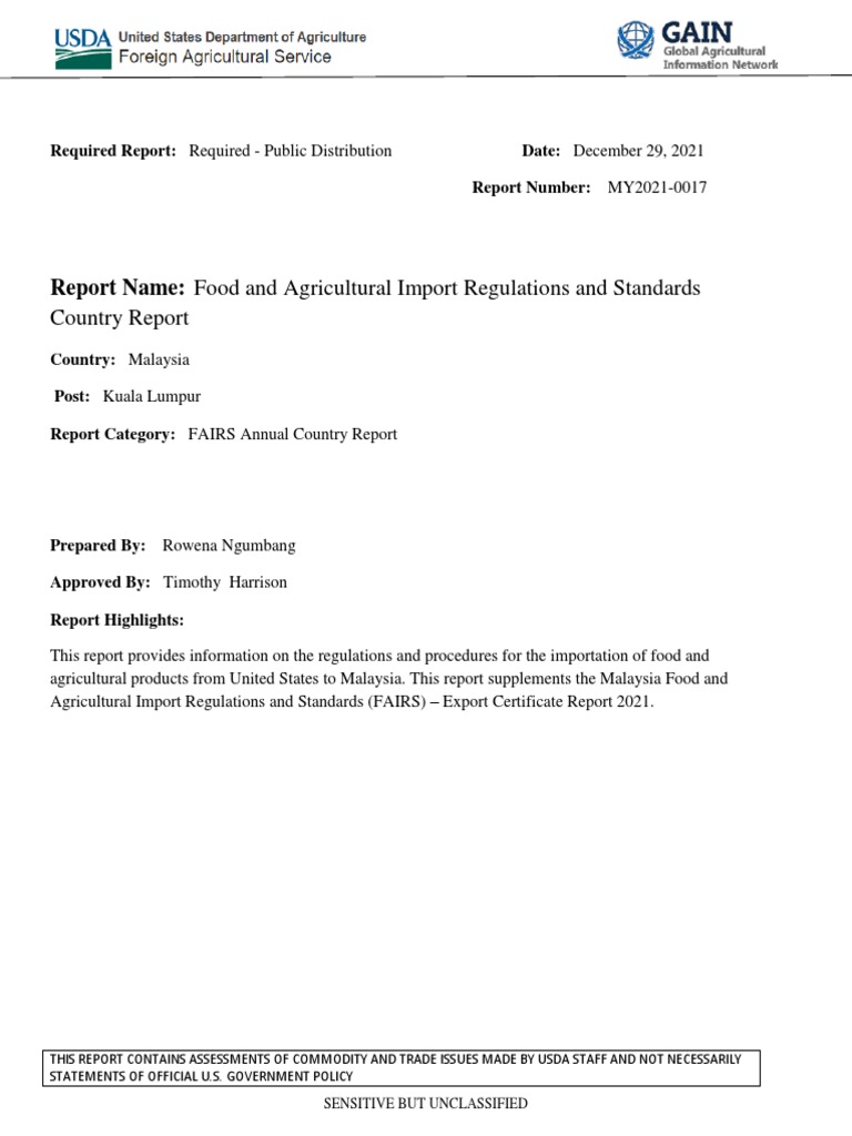 Food and Agricultural Import Regulations and Standards Country Report ...