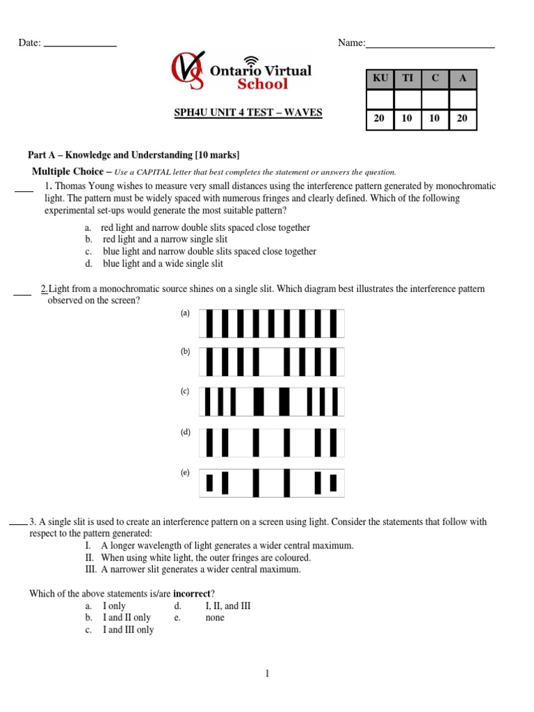 Unit 4-WAVES TEST-SPH4U 2023 | PDF | Diffraction | Wavelength