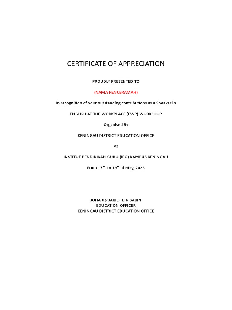 Certificate of Appreciation | PDF