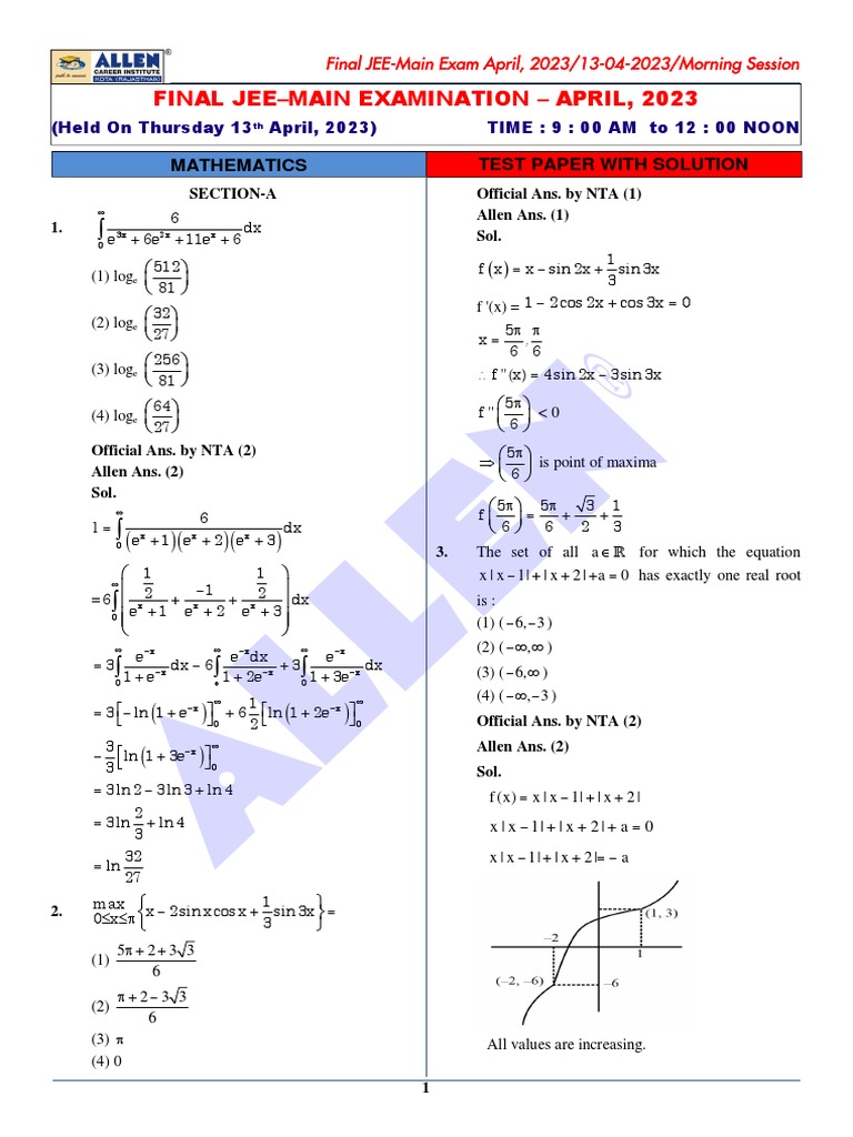 1304 Mathematics Paper With Sol Morning | PDF