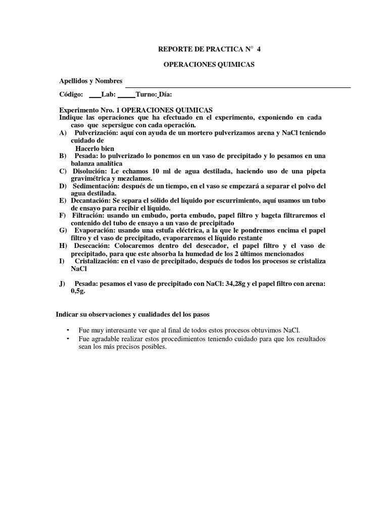 Reporte de Practica n4 Química | PDF