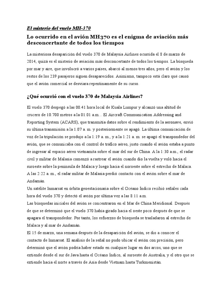 El Misterio Del Vuelo MH | PDF | Malaysia Airlines Flight 370 | Aviación
