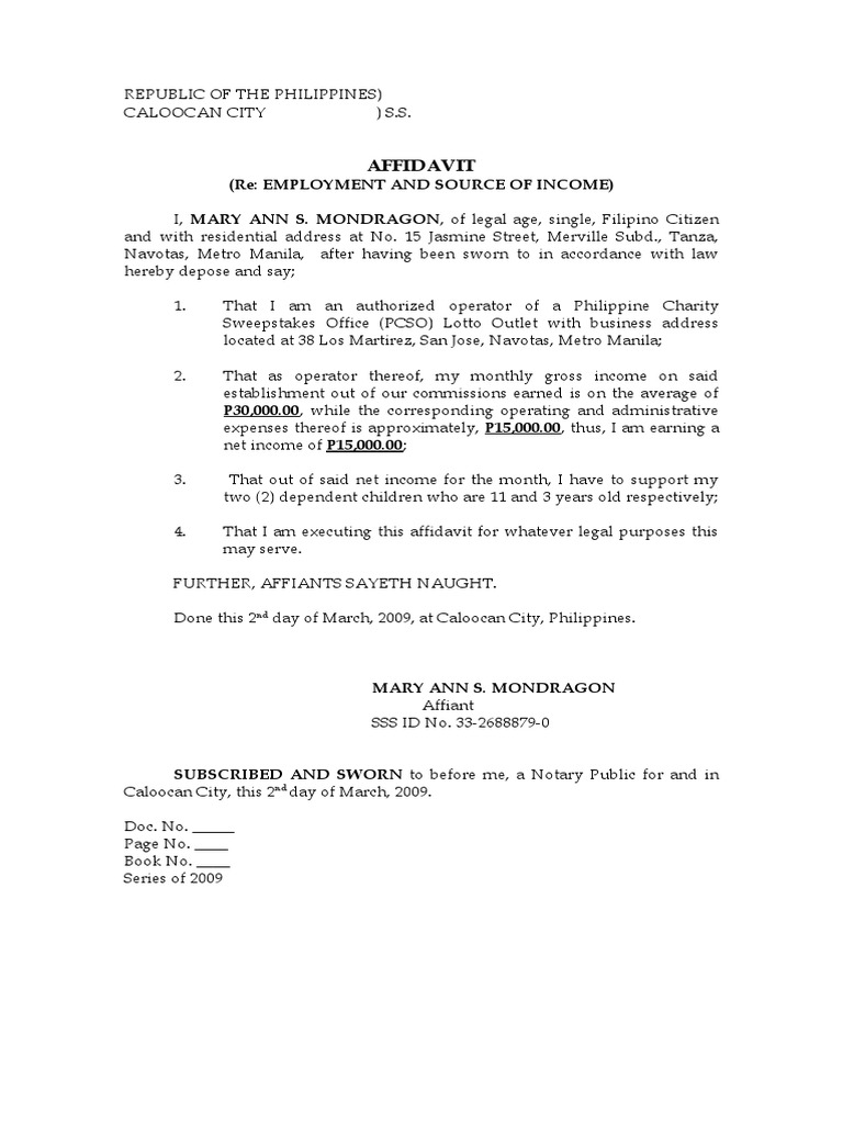 Affidavit of No Fixed Income | PDF