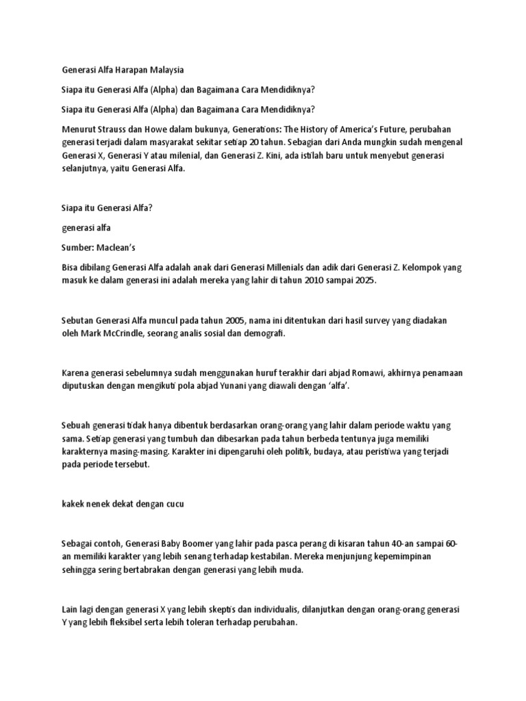 Generasi Alfa: Karakter dan Pendidikan | PDF