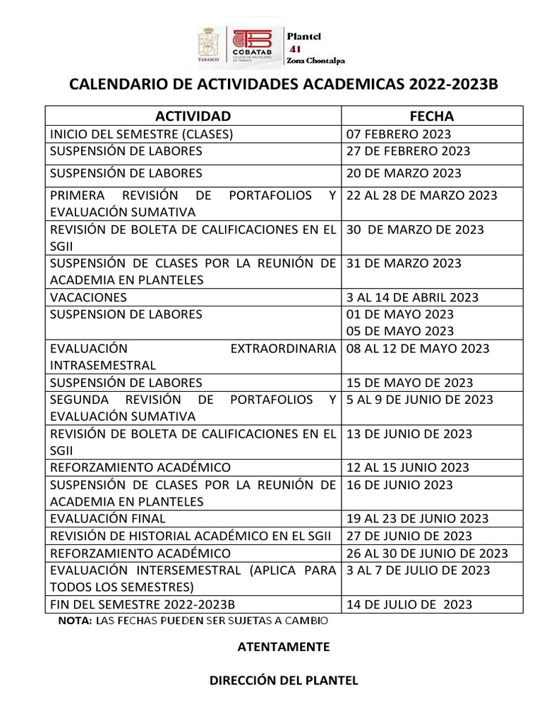 Calendario de Actividades Academicas 2022-2023b | PDF