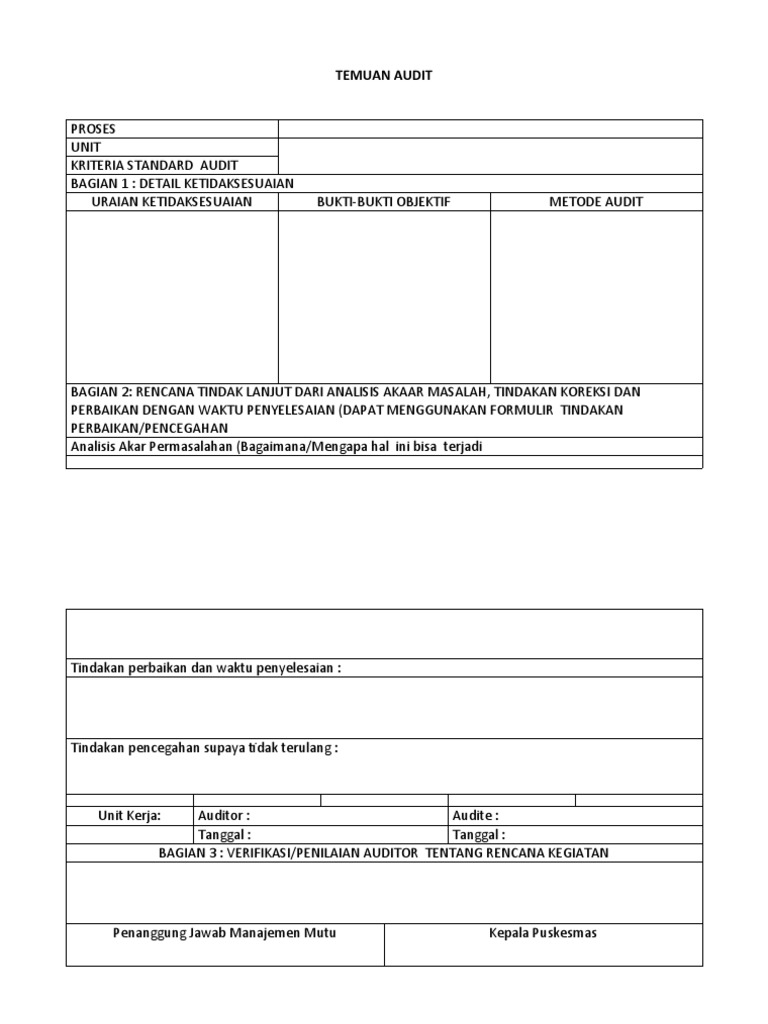 Form Temuan Audit | PDF