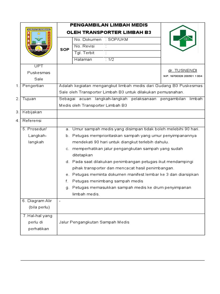 SOP Pengangkutan Limbah Medis Ke Transporter | PDF | Pengembangan Diri