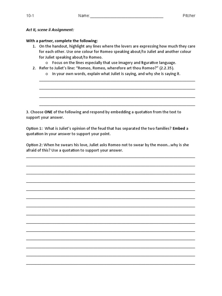 Act II, Scene II Assignments | PDF