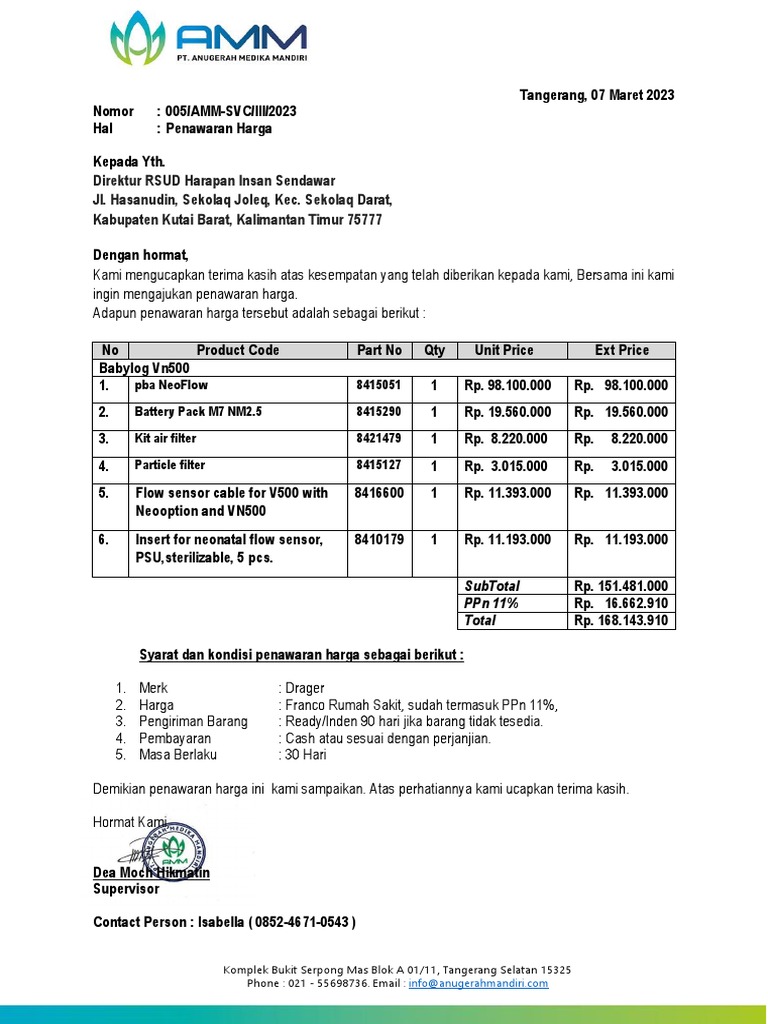 005 AMM - Penawaran Ventilator NICU | PDF