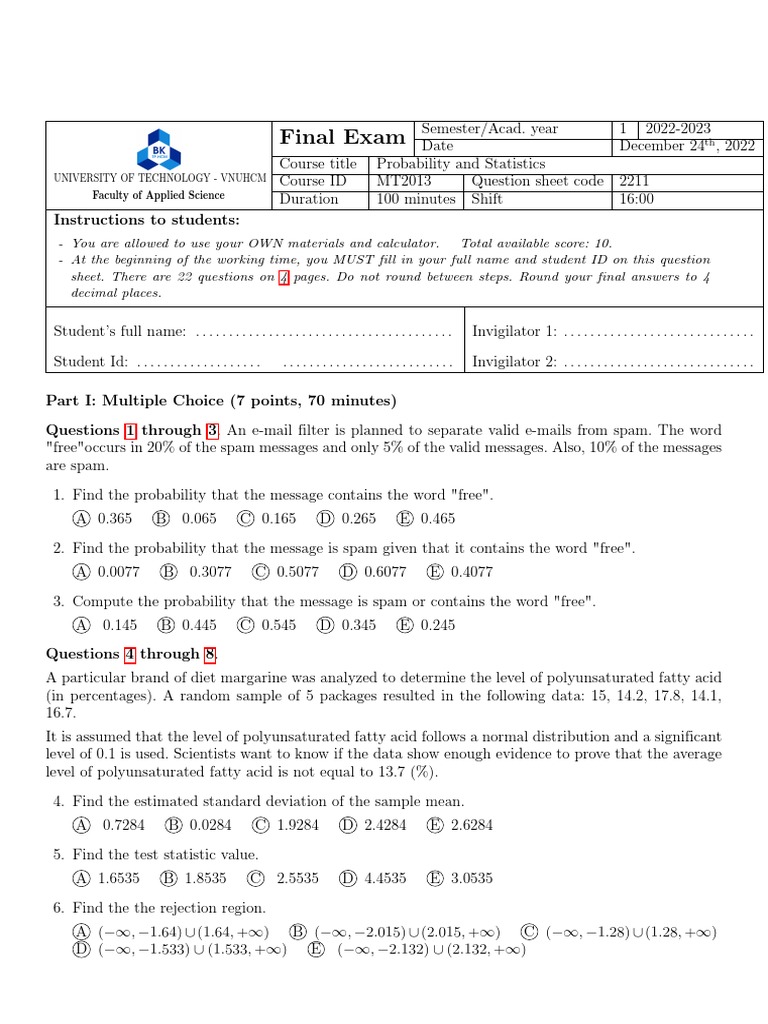 Prob Stat Final Pdf Errors And Residuals Regression Analysis