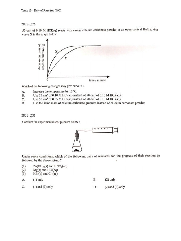 DSE Chemistry: Rate of Reaction MC & LQ | PDF | Technology & Engineering