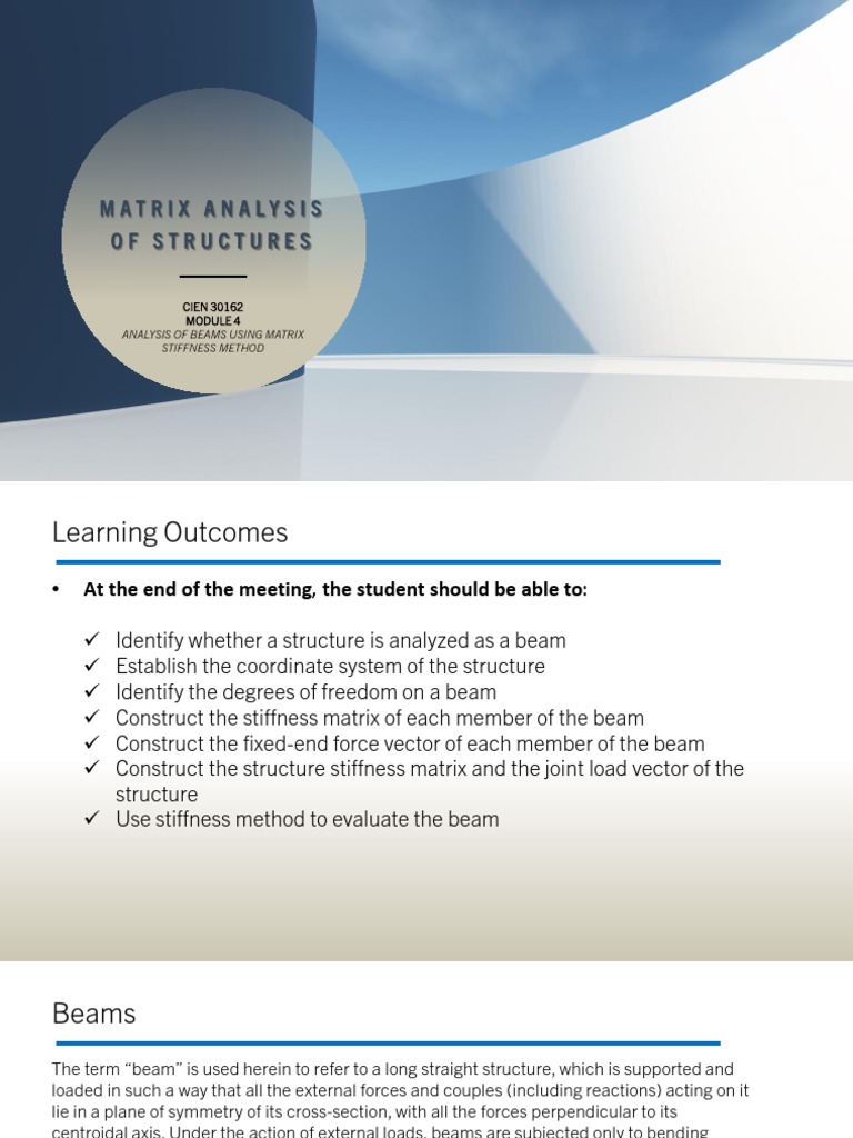 Matrix Beam Analysis Techniques | PDF | Bending | Beam (Structure)