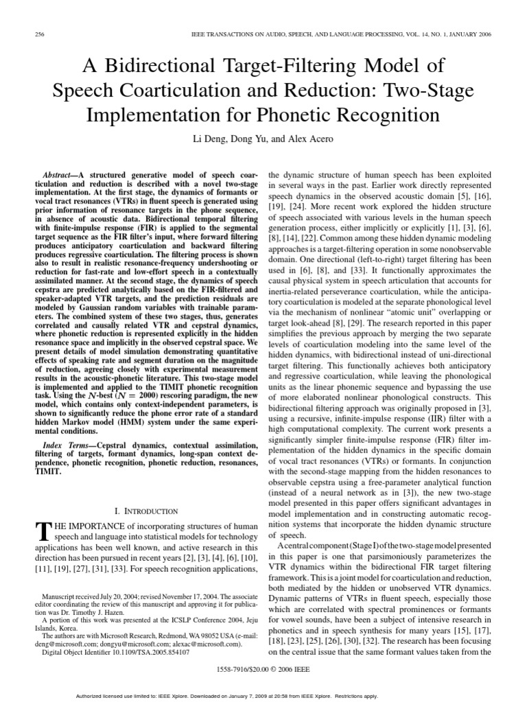 A Bidirectional Target Filtering Model Of Speech Coarticulation And Reduction Two Stage 