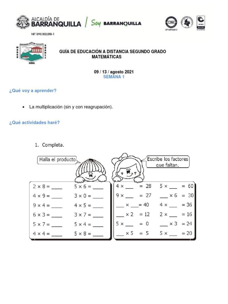 Actividades de Multiplicación 2do Grado | PDF | Multiplicación