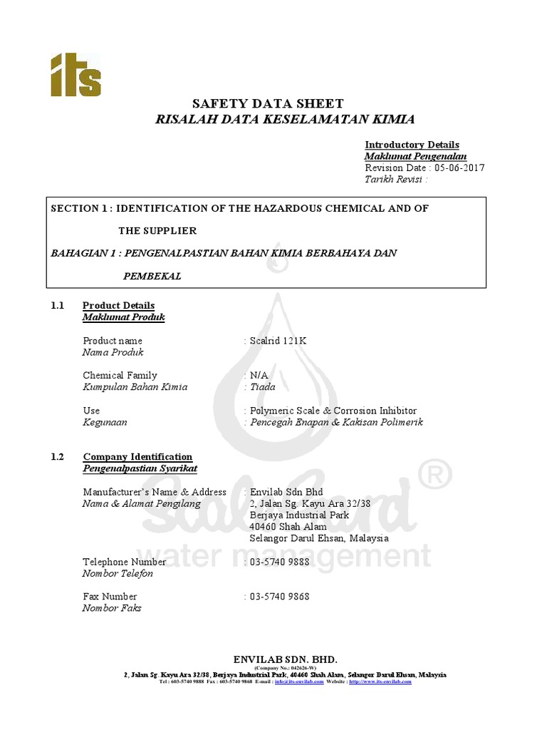 Scalrid 121K - SDS - Eng BM - 050617 - Boiler | PDF