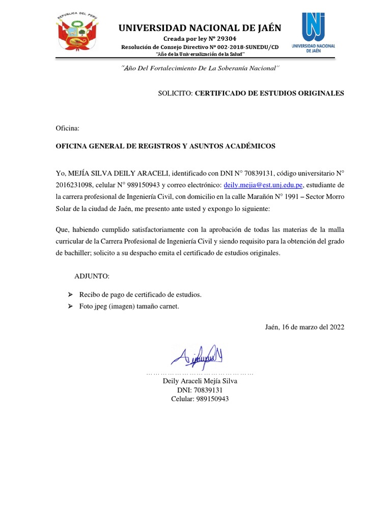 Solicitud para Certificado de Estudios | PDF