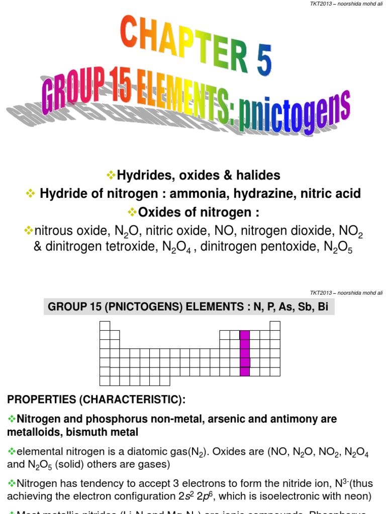 CHAPTER 5 - Part III (P Block Elements - Group 15) | PDF | Nitrogen ...