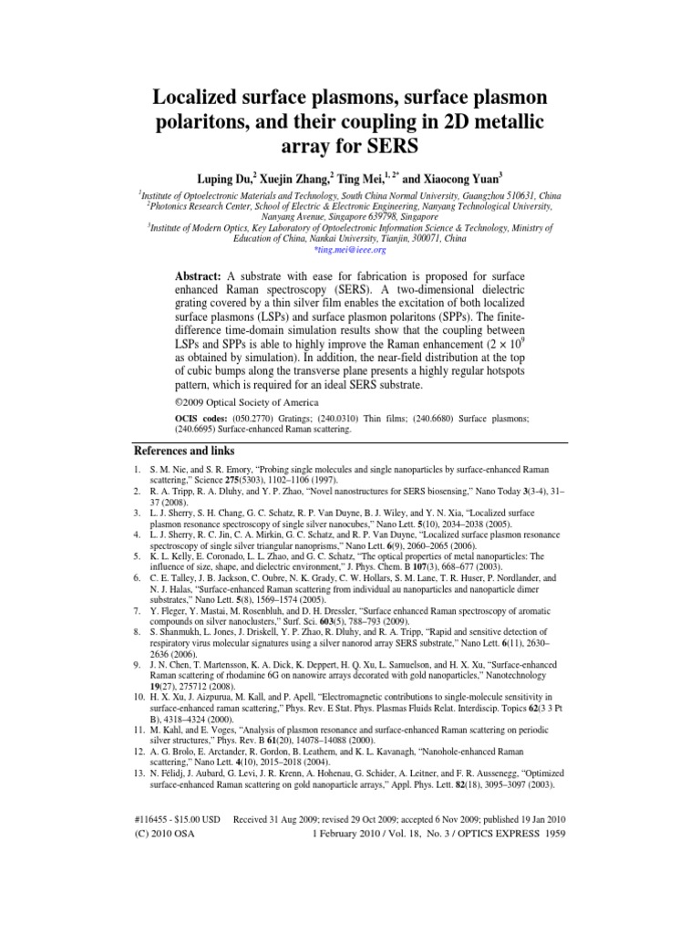 Localized Surface Plasmons Surface Plasmon Polaritons and Their ...