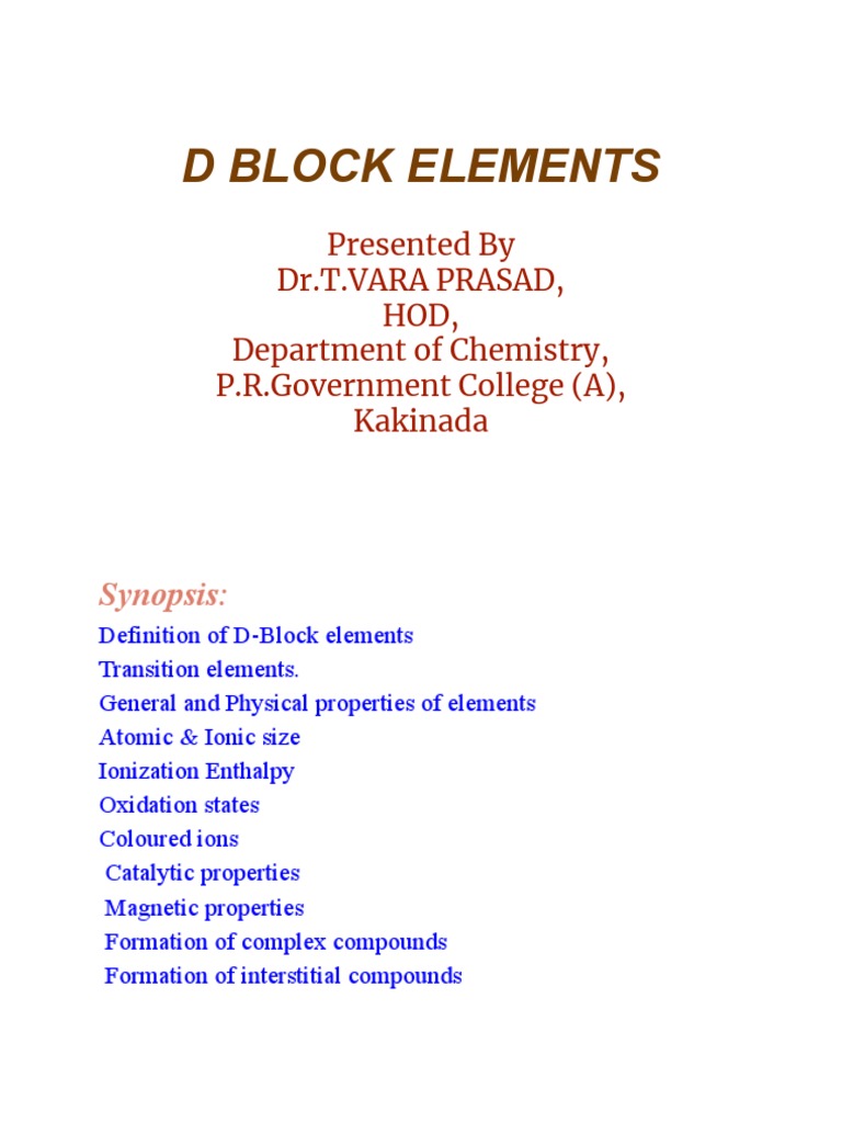 Overview of D-Block Elements | PDF | Transition Metals | Ion