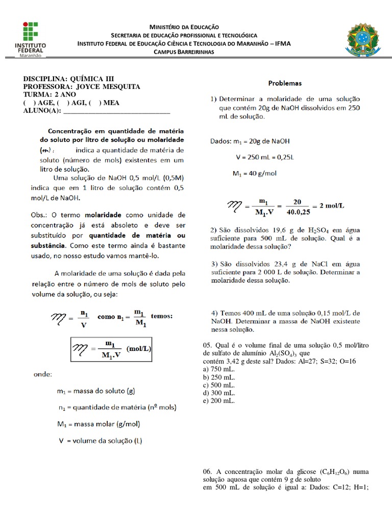 2 ANO CONCENTRAÇÃO MOLAR - Word | PDF