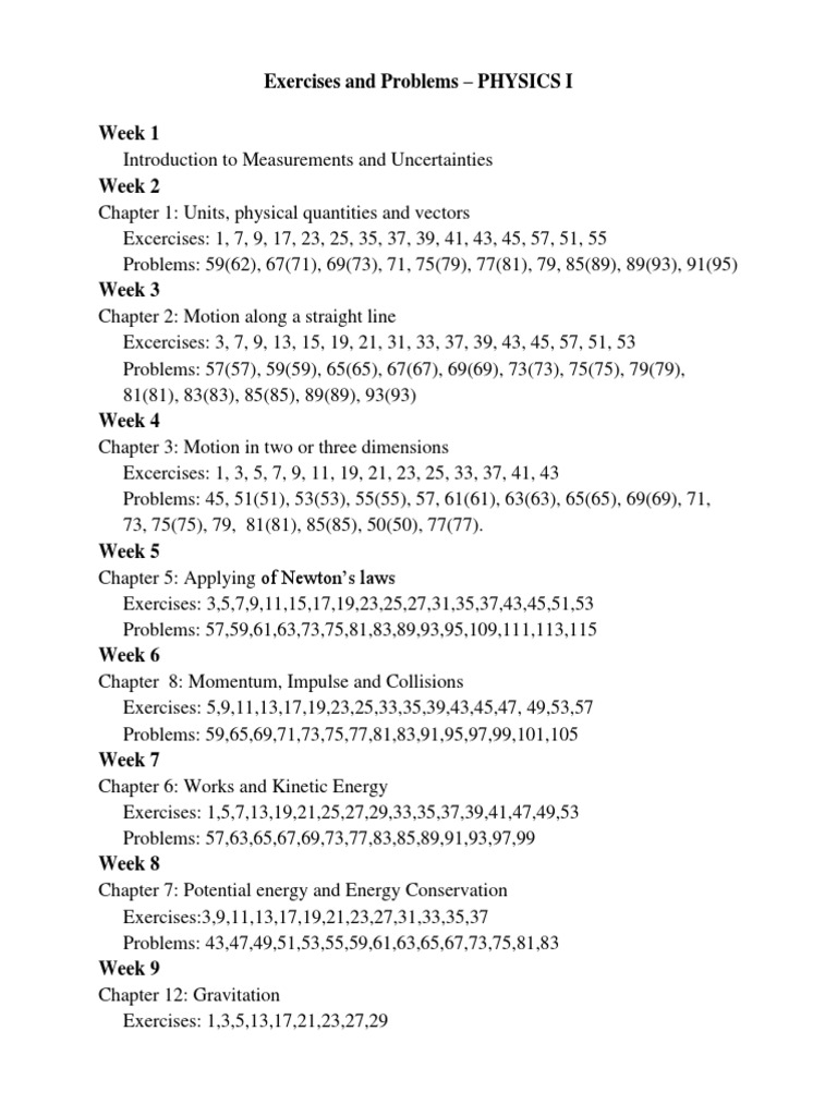 Schedule of - Physics 1 - PH1016 | PDF