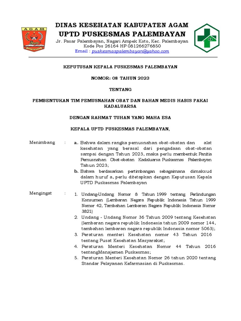 SK Tim Pemusnahan Obat | PDF