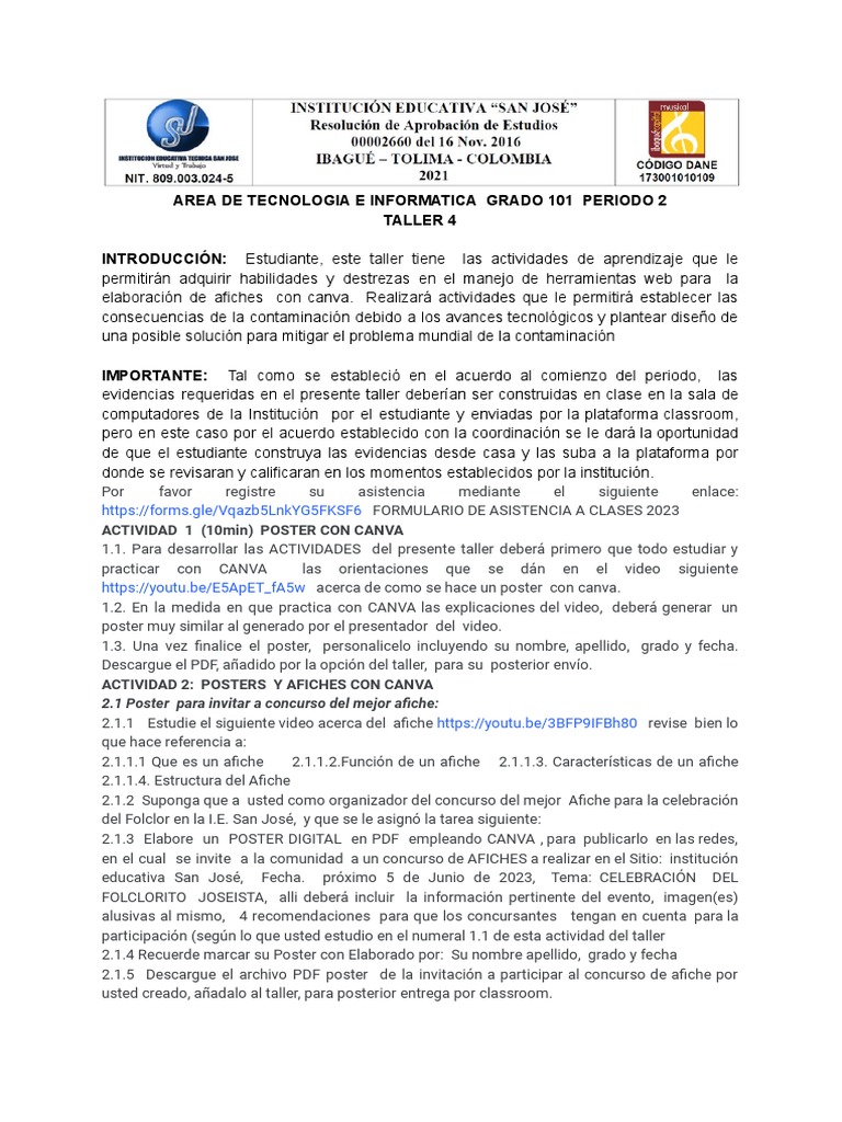 TALLER 4 P2 GRADO 101 TECNOLOGIA E INFORMATICA IVAN ALCAZAR | PDF