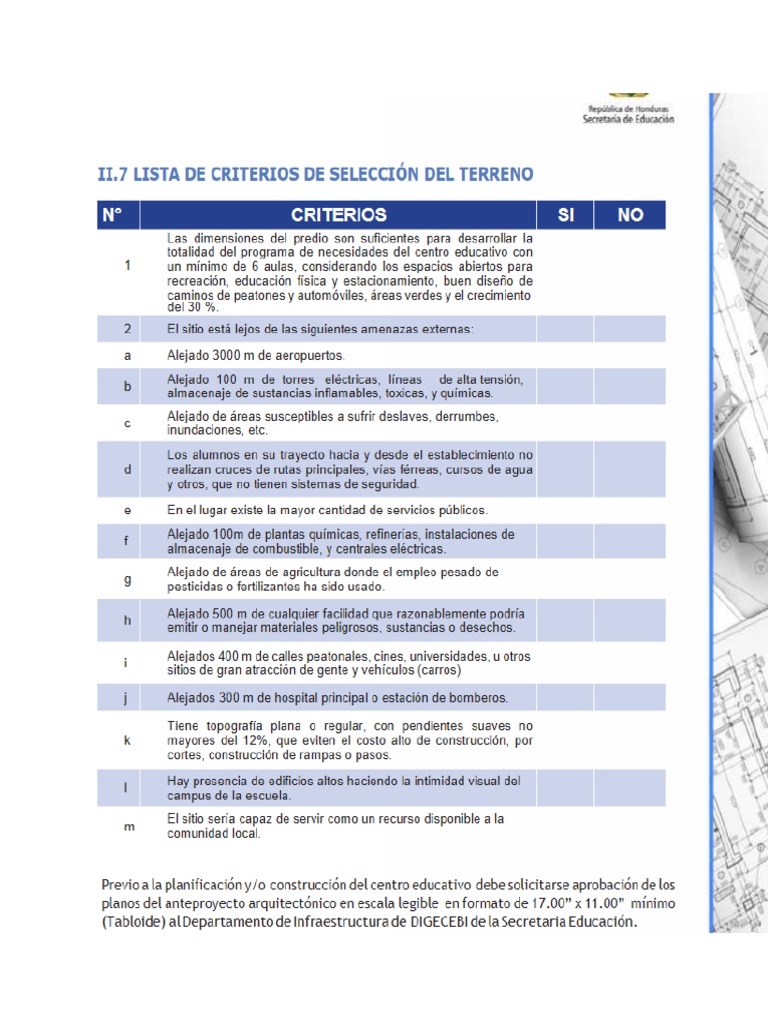 Criterios de Terreno Centro Educativo - Imprimir | PDF