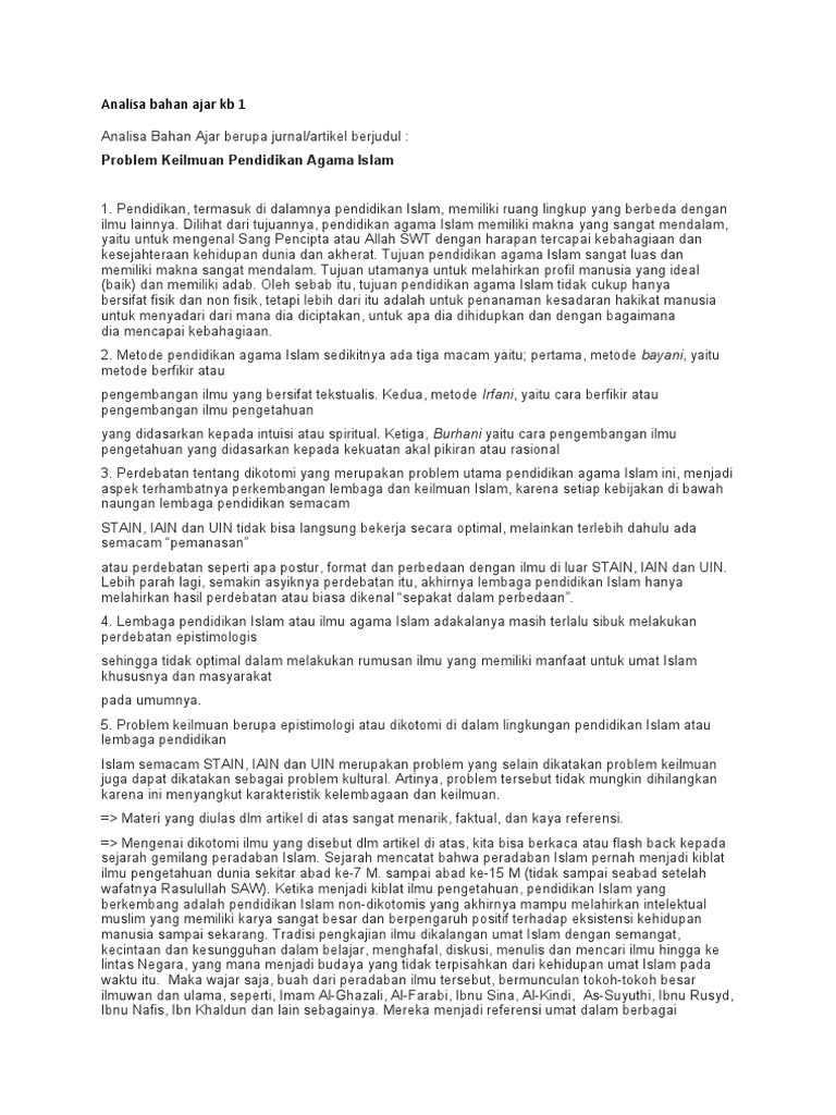 Analisa Bahan Ajar Struktur Keilmuan Pai | PDF