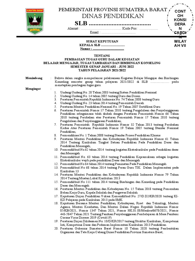 Format Konsideran SK PBM SLB TP 2021-2022 | PDF