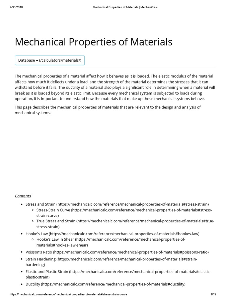 Mechanical Properties of Materials - MechaniCalc | PDF | Deformation ...