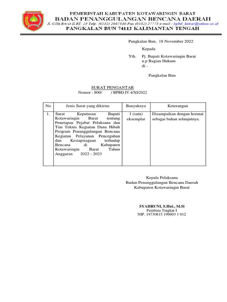 Surat Pengantar No. RUP | PDF