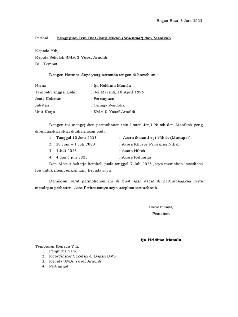 Surat Izin Menikah Dan Cuti Menikah | PDF