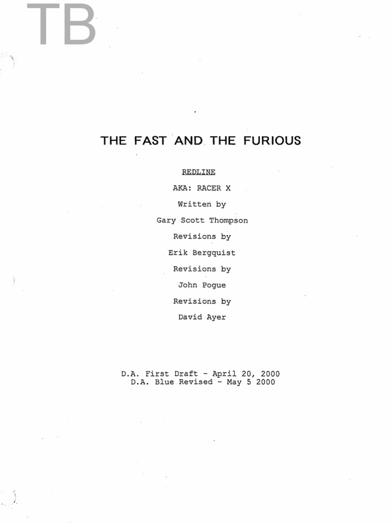 The Fast and The Furious Movie Script | PDF
