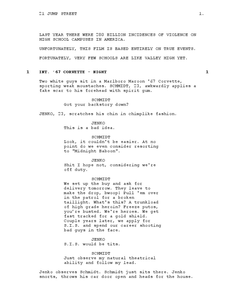 21 Jump Street Movie Script | PDF | Mystery, Thriller & Crime Fiction