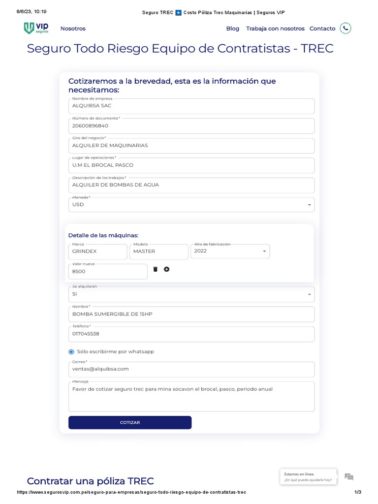 Seguro TREC Costo Póliza Trec Maquinarias - Seguros VIP | PDF | Seguro | Economias