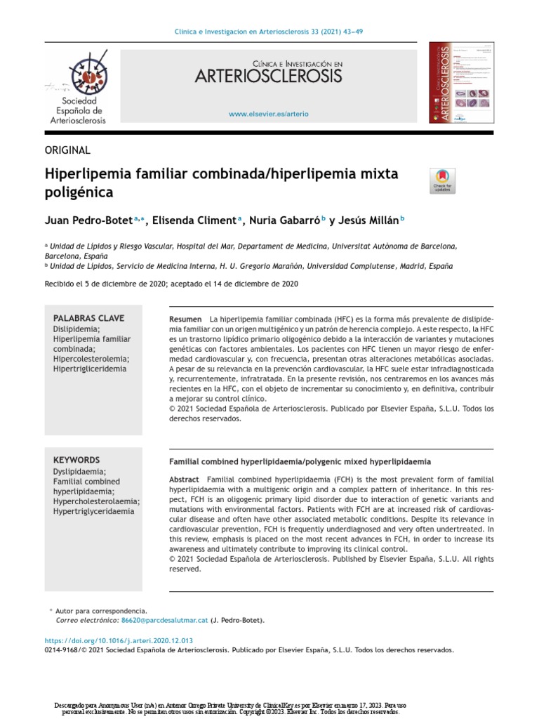 Hiperlipemia Familiar Combinada/hiperlipemia Mixta Poligénica | PDF ...