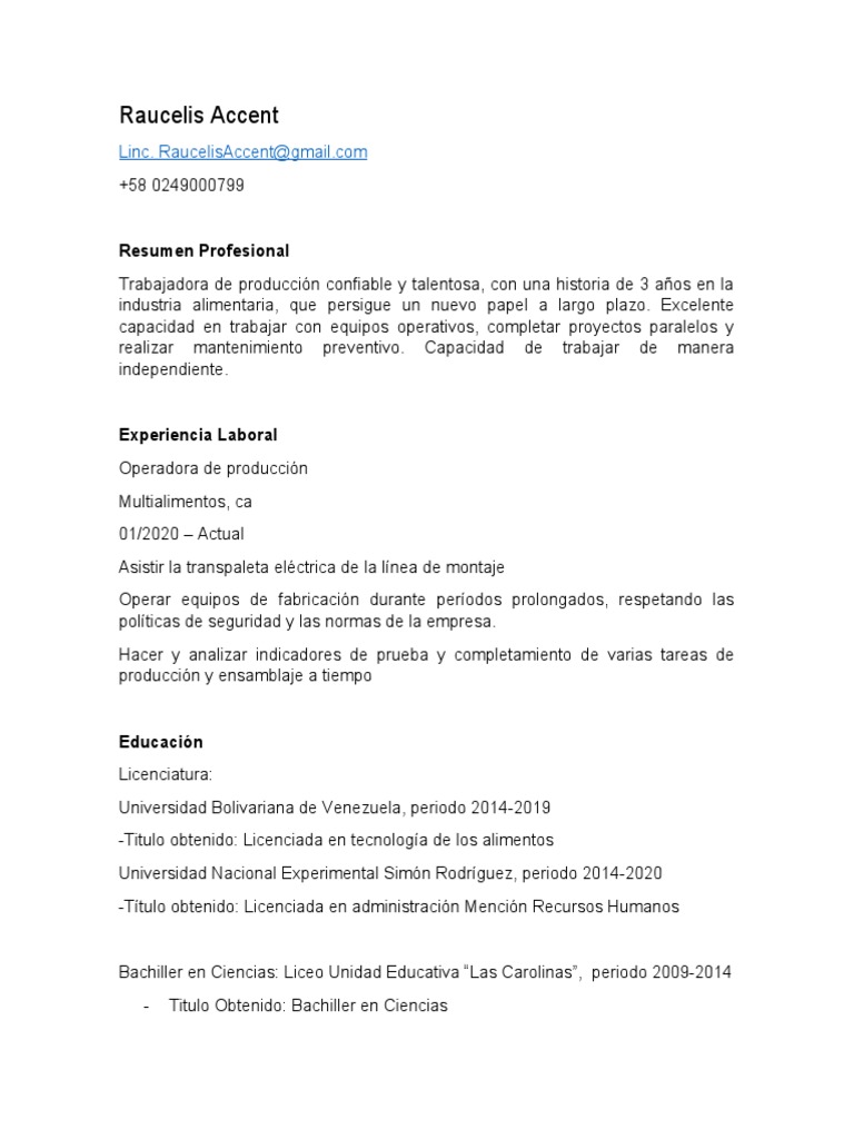Raucelis Accent: Resumen Profesional | PDF