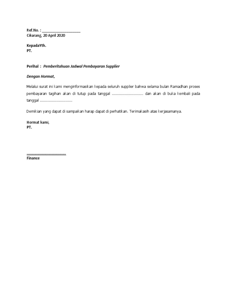 Surat Pemberitahuan Supplier (Tagihan) | PDF