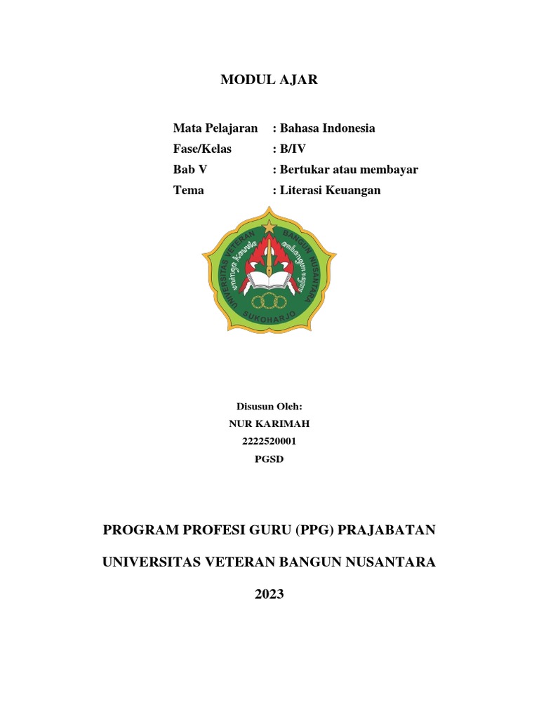 Modul Ajar - Bahasa Indonesia - Nur Karimah - 2222520001 - UTS PSE | PDF