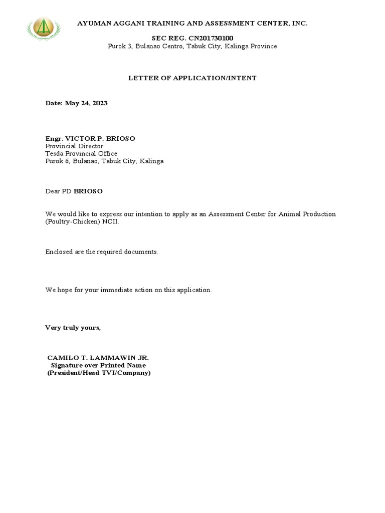 LETTER OF APPLICATION (accreditation) | PDF