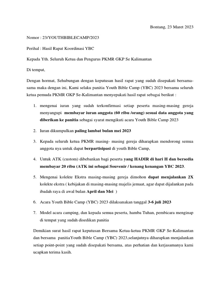Hasil Rapat Iii Ybc 2023 | PDF